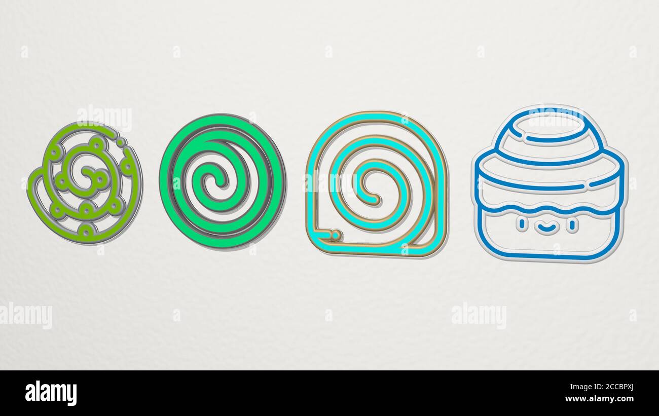 CINNAMON ROLL 4 icons set, 3D illustration Stock Photo - Alamy