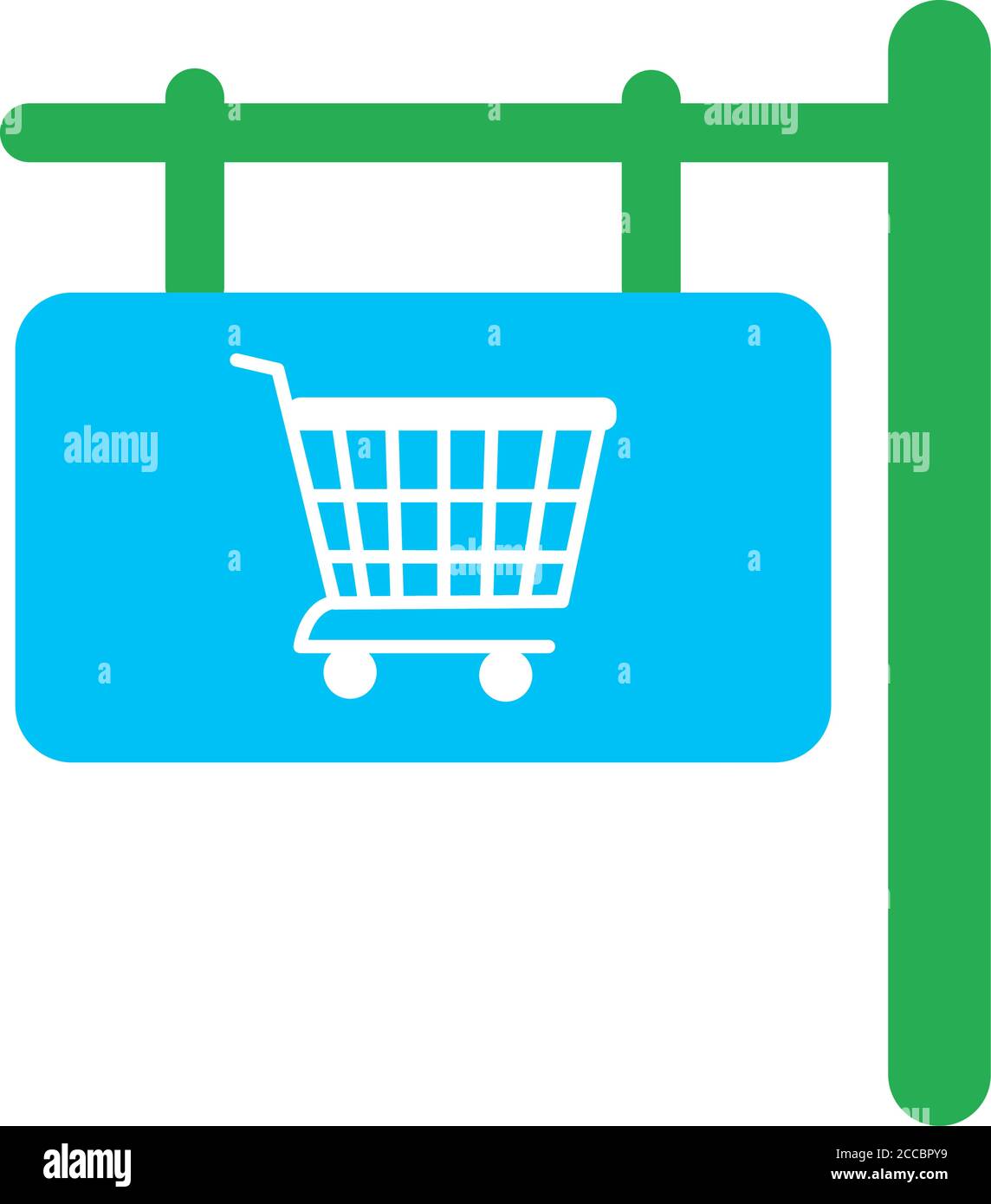 shopping cart in label hanging line and fill style icon vector ...