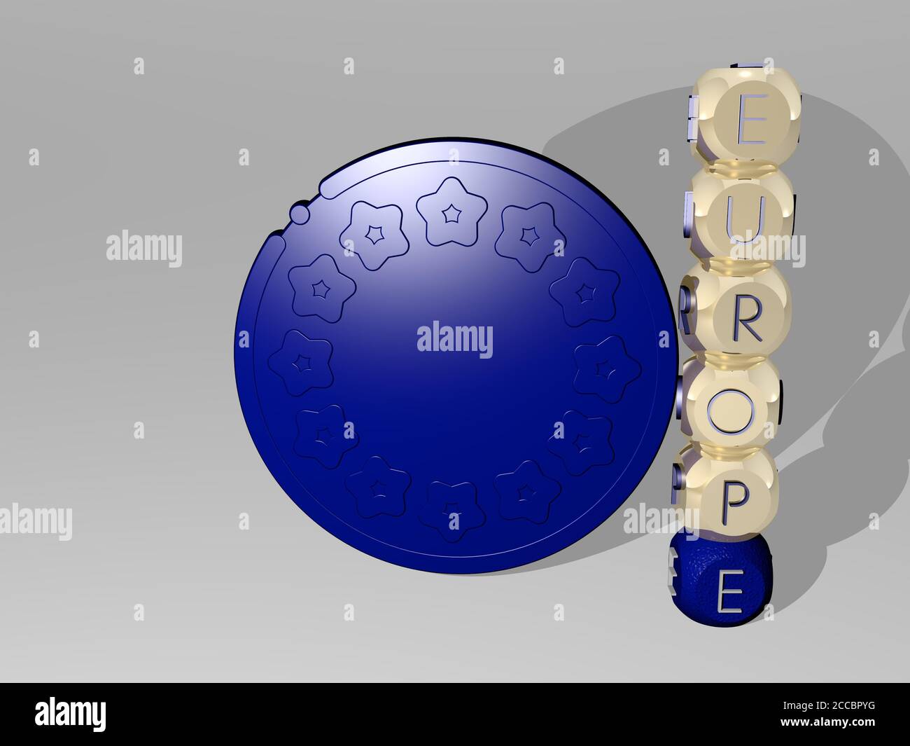 EUROPE 3D icon beside the vertical text of individual letters, 3D ...