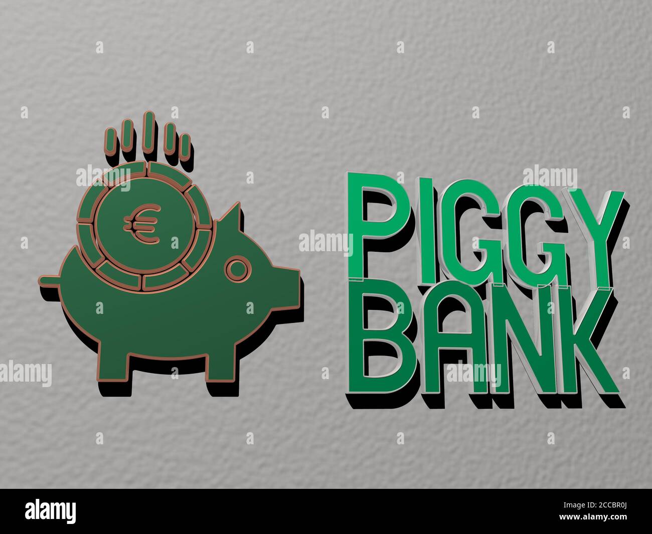 piggy bank icon and text on the wall, 3D illustration Stock Photo - Alamy