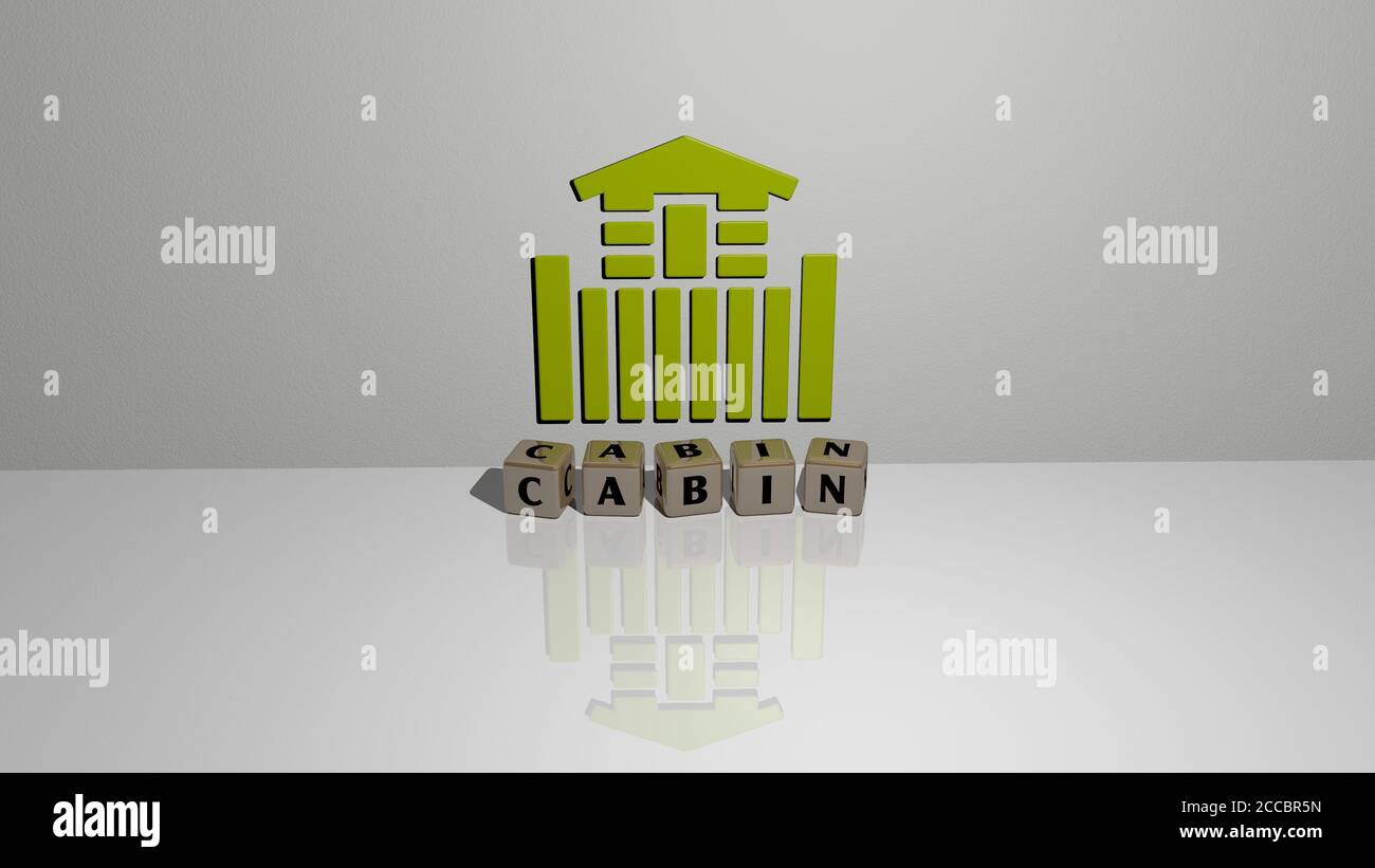 CABIN text of cubic dice letters on the floor and 3D icon on the wall ...