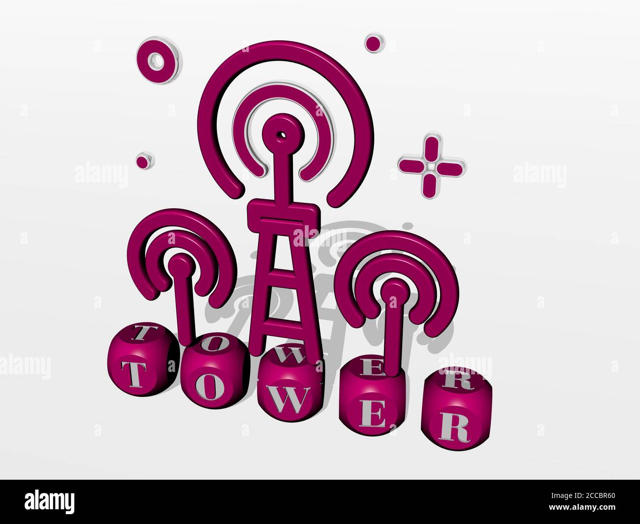 tower cubic letters with 3D icon on the top, 3D illustration Stock ...