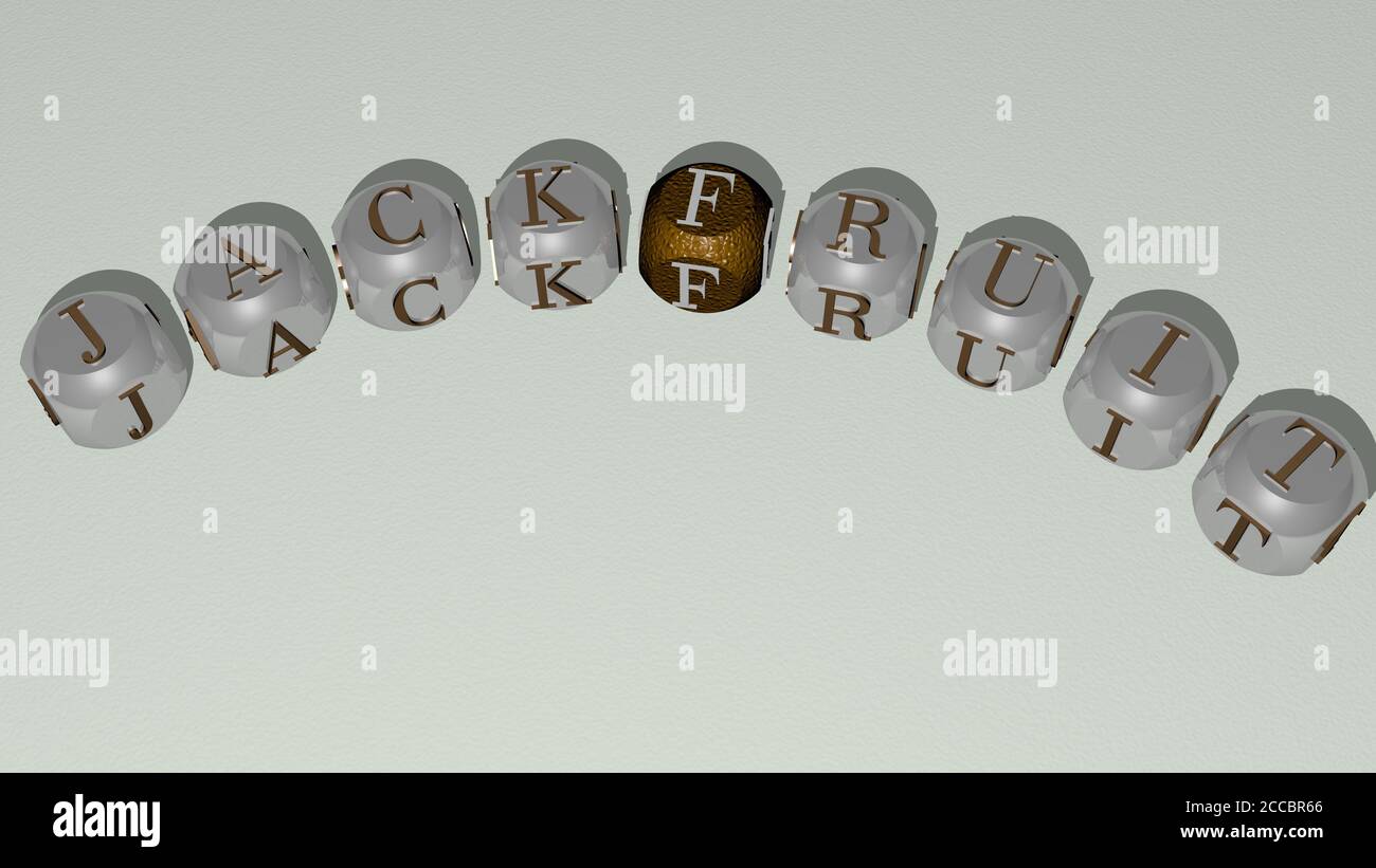 jackfruit text of dice letters with curvature, 3D illustration Stock ...