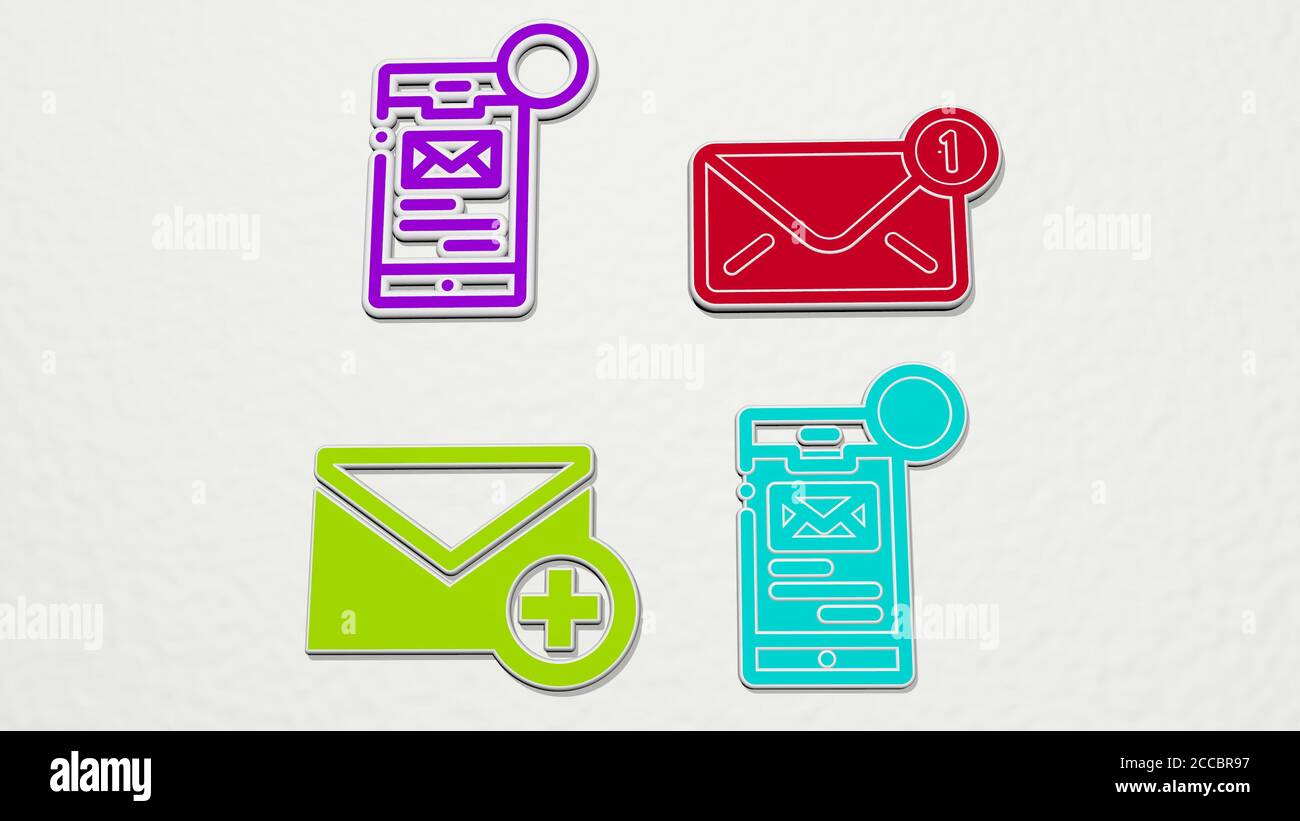 new email colorful set of icons, 3D illustration Stock Photo - Alamy