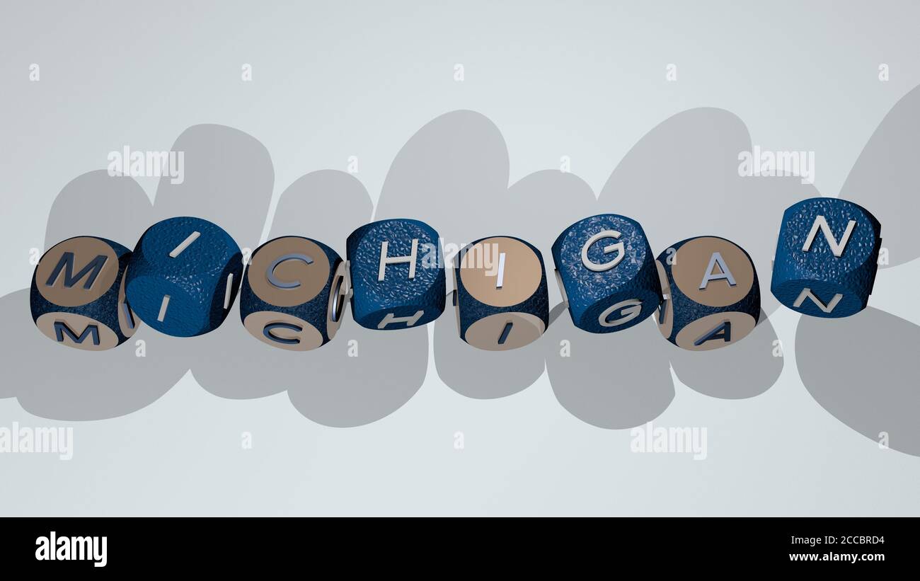 MICHIGAN text by dancing dice letters, 3D illustration Stock Photo - Alamy