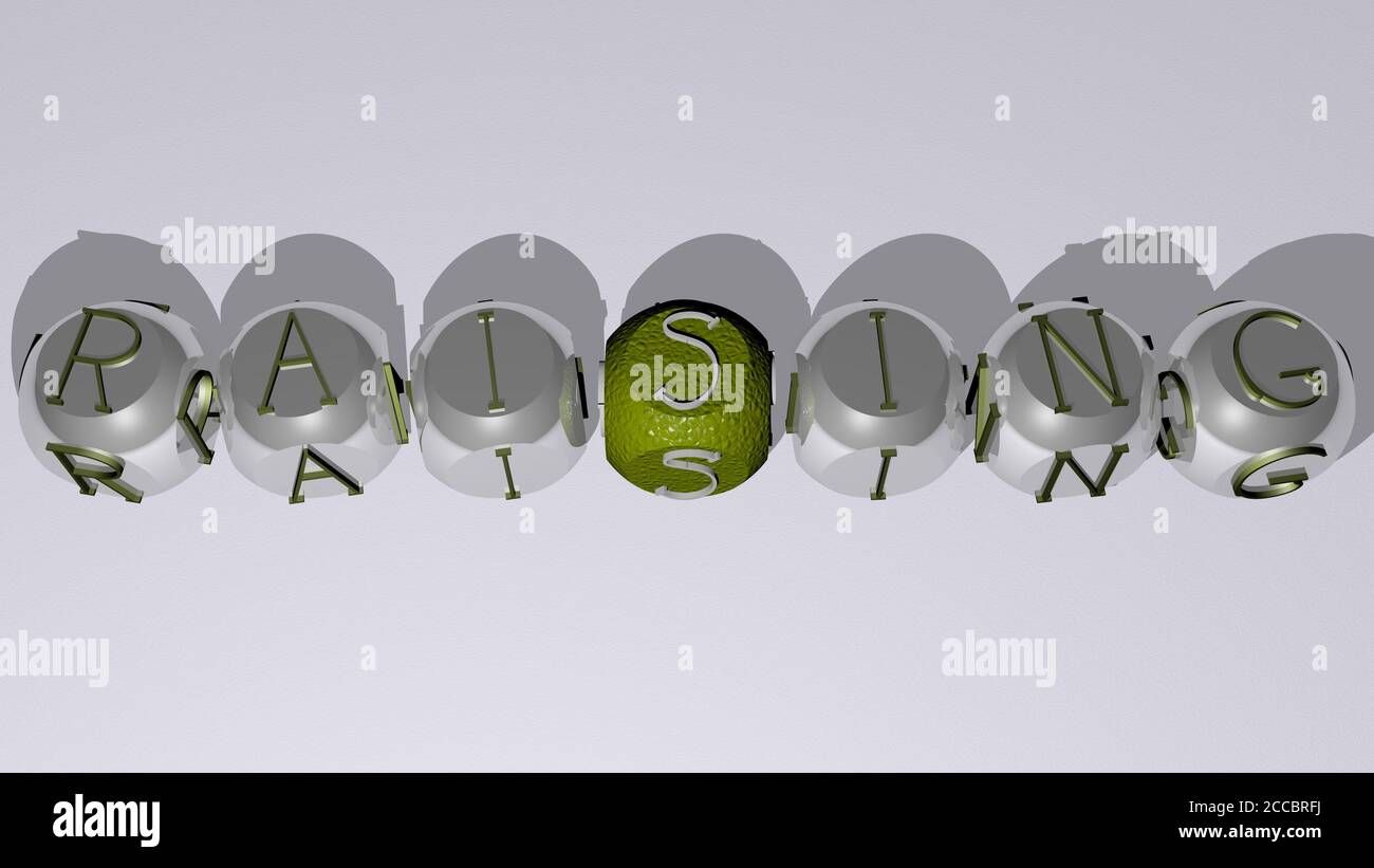 RAISING text by cubic dice letters, 3D illustration Stock Photo - Alamy