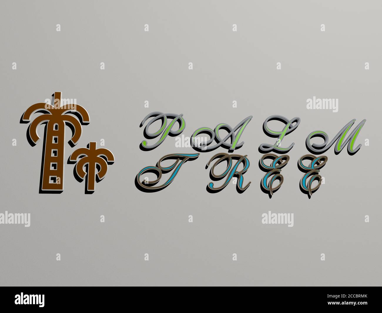 3D graphical image of PALM TREE vertically along with text built by ...