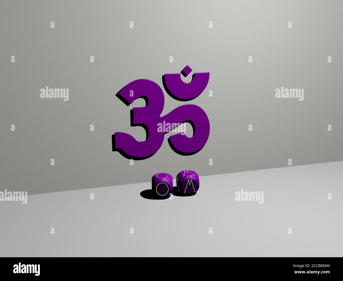 om 3D icon on the wall and text of cubic alphabets on the floor, 3D ...