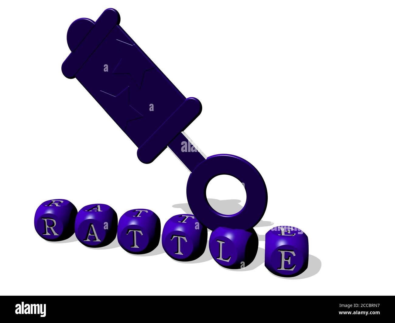 rattle cubic letters with 3D icon on the top, 3D illustration Stock ...