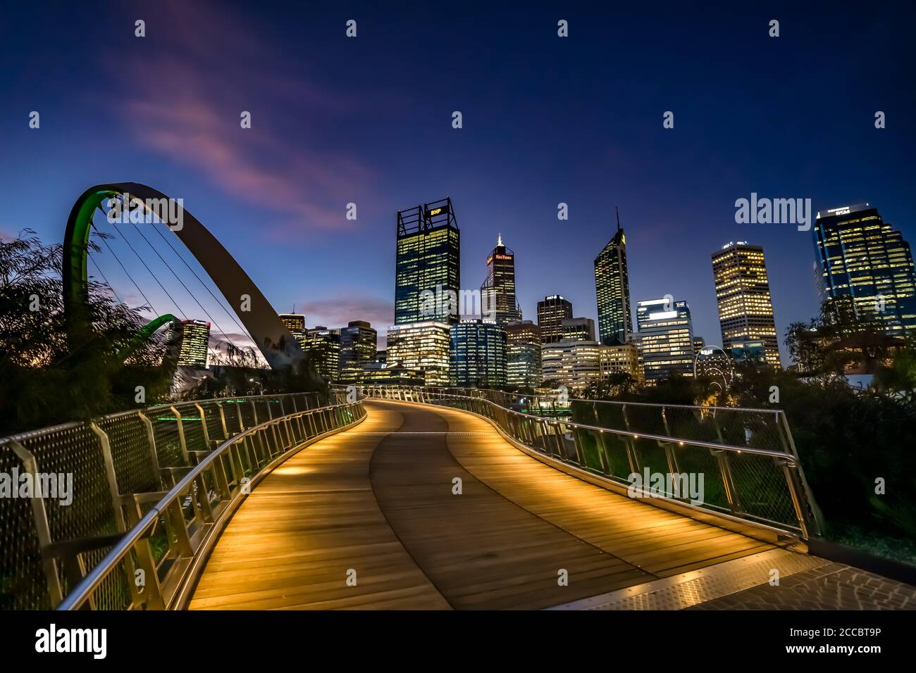 Elizabeth Quay Bridge with Perth City CBD night view Stock Photo - Alamy