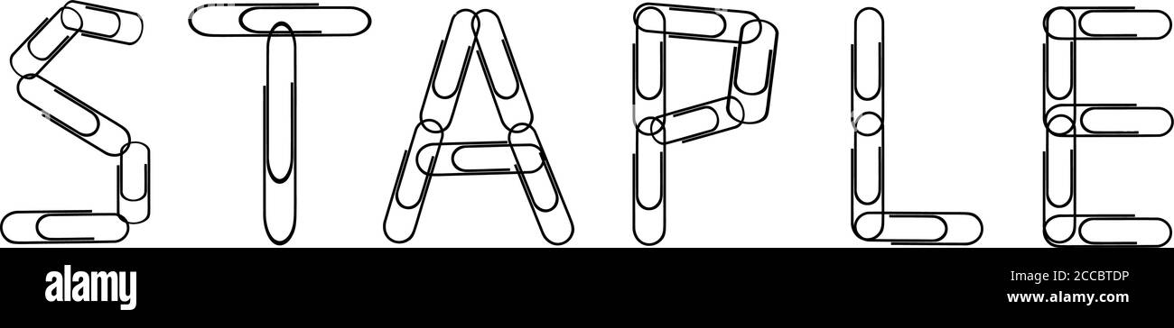 Metal paper clips showing the text STAPLE on a white background. Vector ...