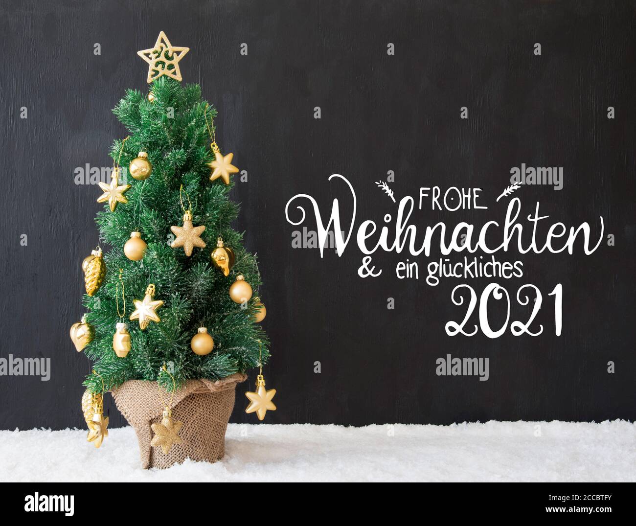 Christmas Tree, Black Background, Snow, Glueckliches 2021 Means Happy ...