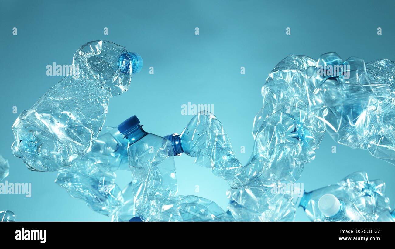 Pile of flying empty plastic bottles, concept of plastical pollution ...