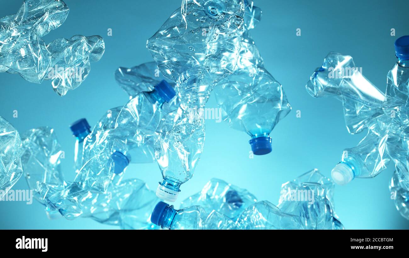 Pile of flying empty plastic bottles, concept of plastical pollution ...