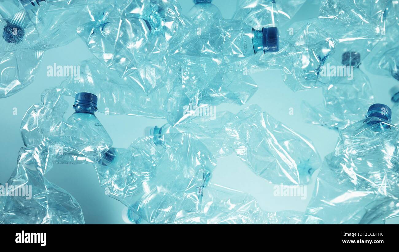 Pile of flying empty plastic bottles, concept of plastical pollution ...