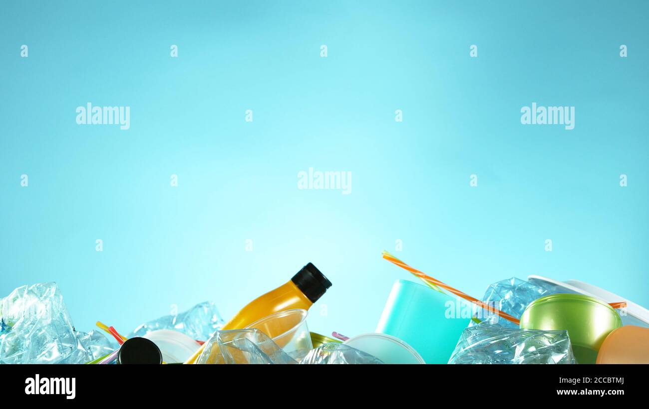 Pile of empty plastic waste, concept of plastical pollution. Free space ...