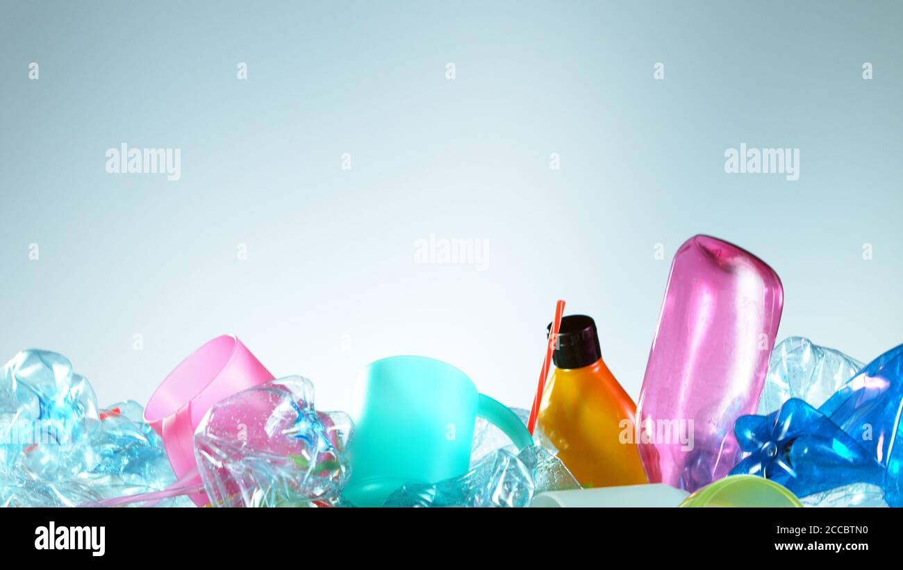 Pile of empty plastic waste, concept of plastical pollution. Free space ...