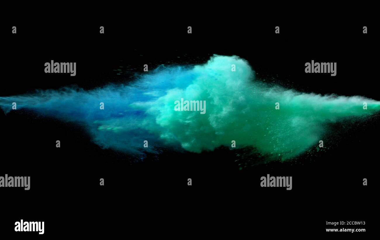 Collision of colored powder isolated on black background. Abstract ...