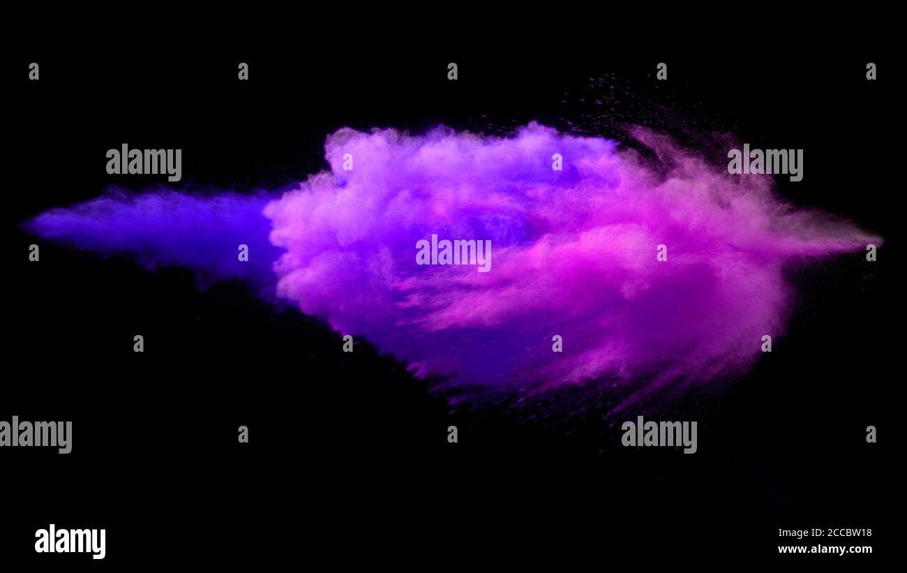 Collision of colored powder isolated on black background. Abstract ...