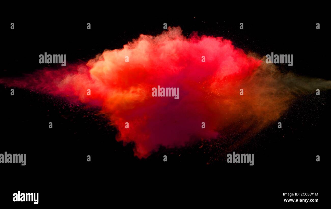 Collision of colored powder isolated on black background. Abstract ...