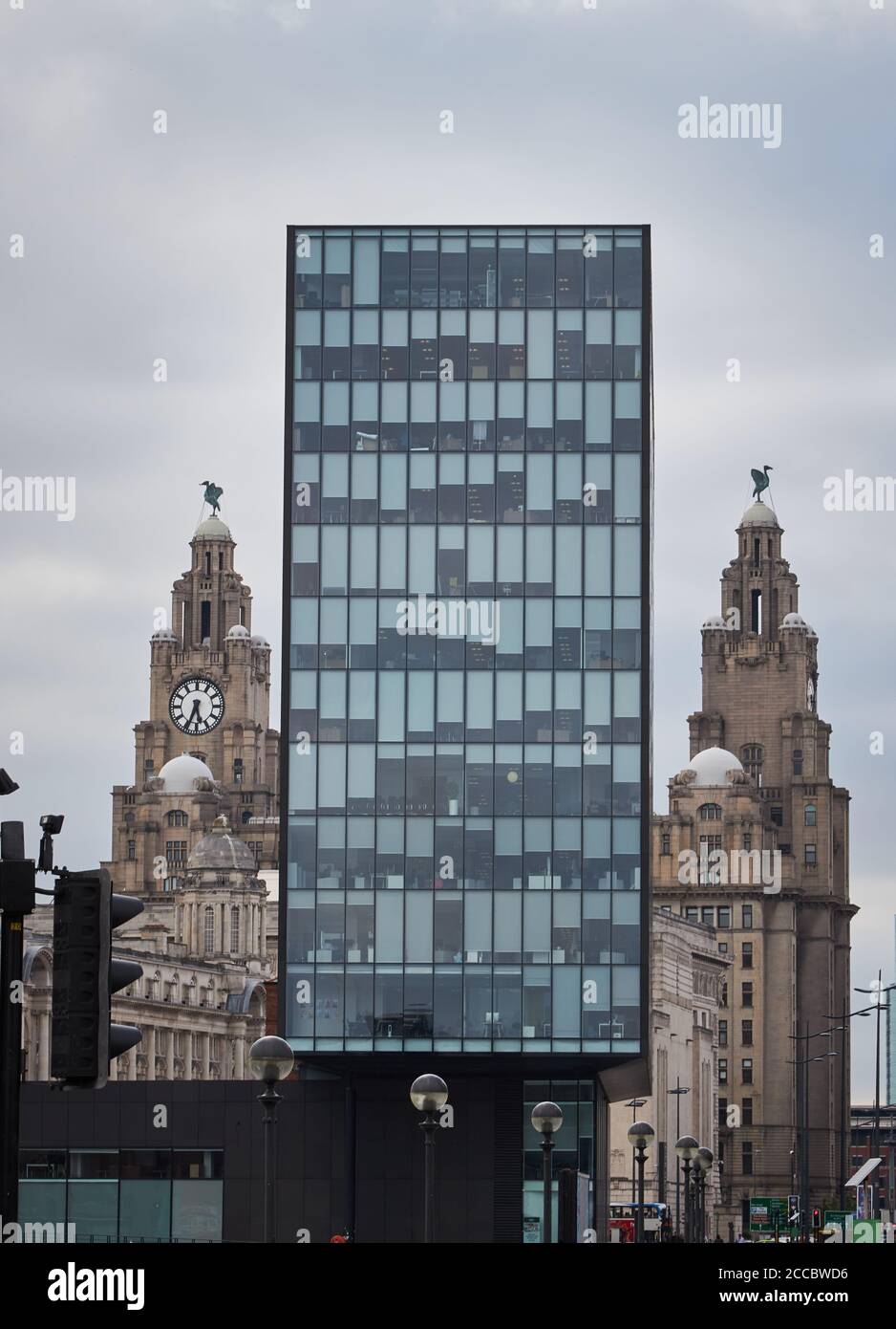 Old and new architecture in Liverpool, the Liverbird Building and an ...