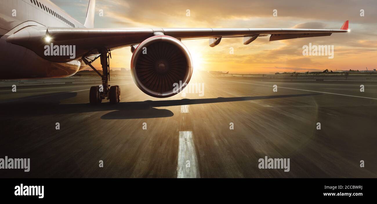 Wing and turbine of commercial jetliner. Modern and fastest mode of ...