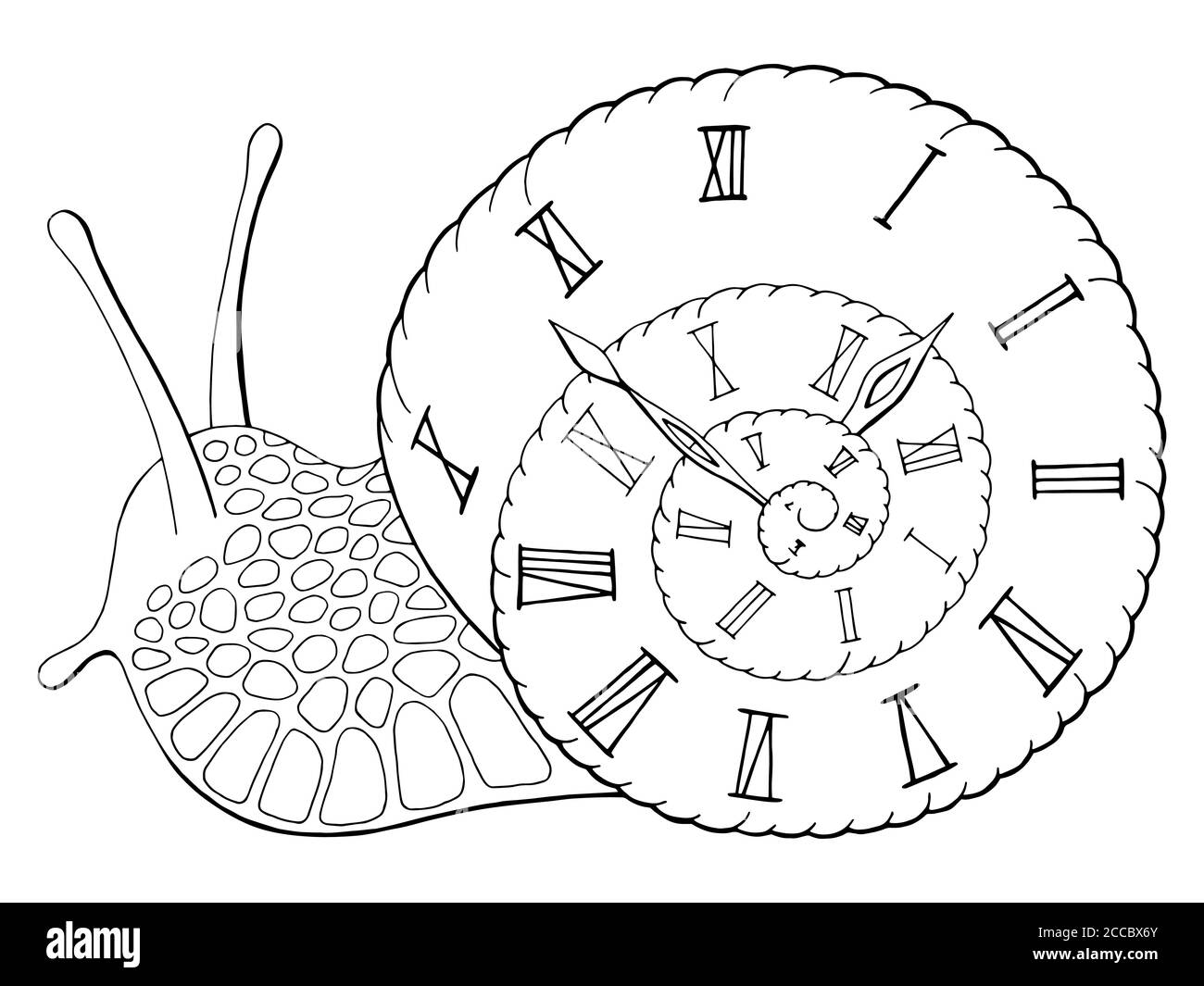 Snail clock graphic black white isolated sketch illustration vector ...