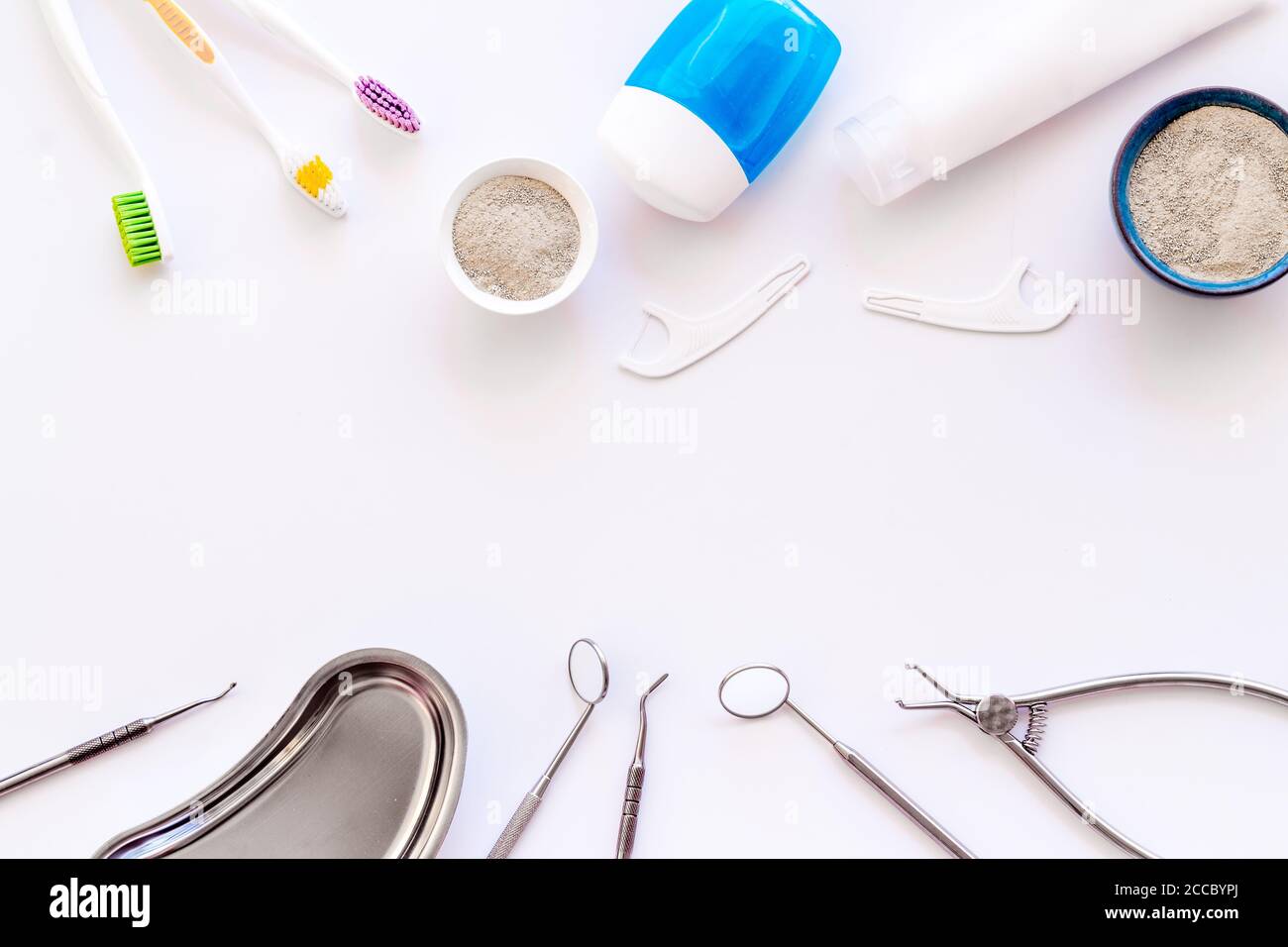 Top view frame of dental tools and equipment Stock Photo - Alamy