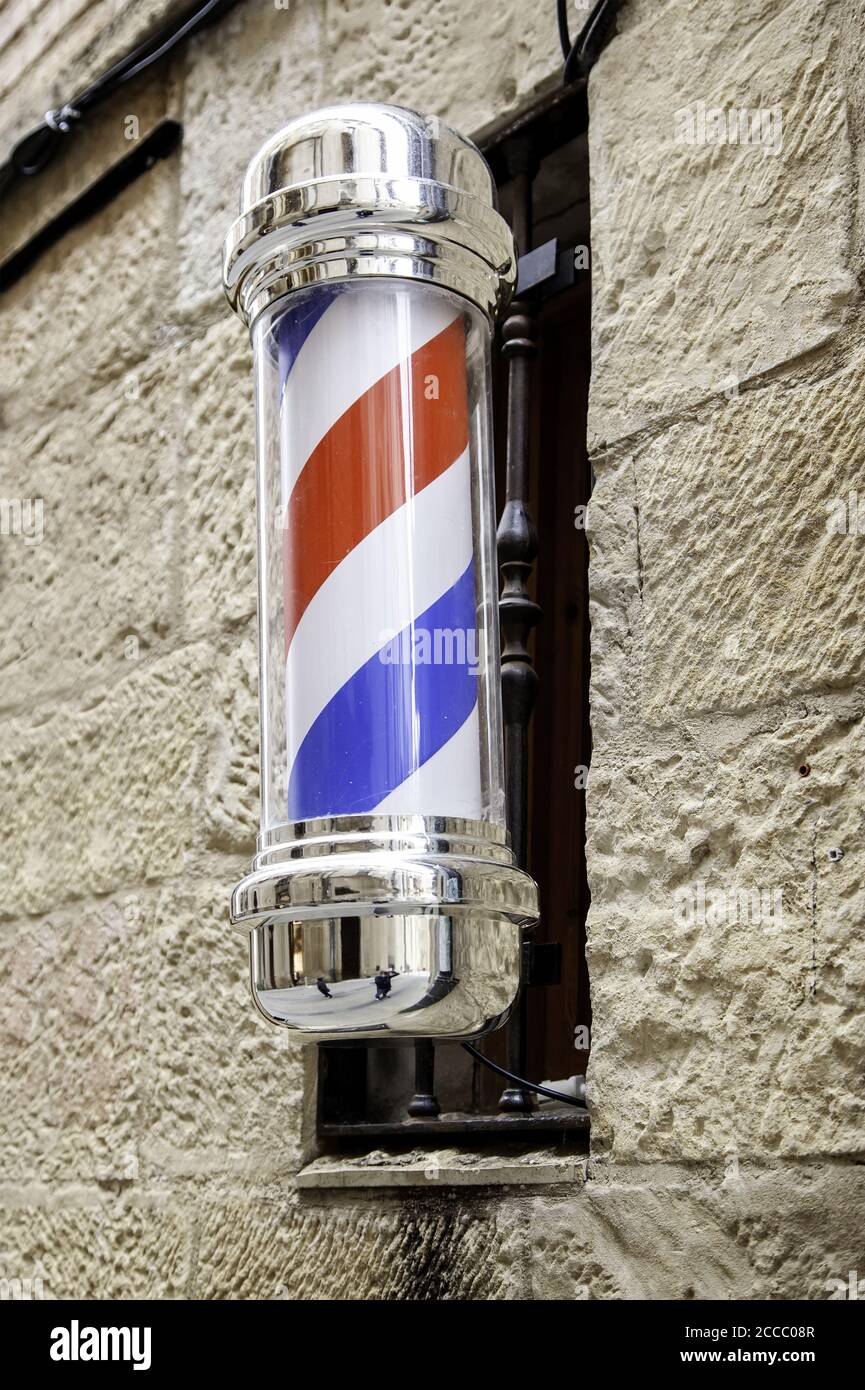 Detail of barber information sign in the city, aesthetic for men Stock ...