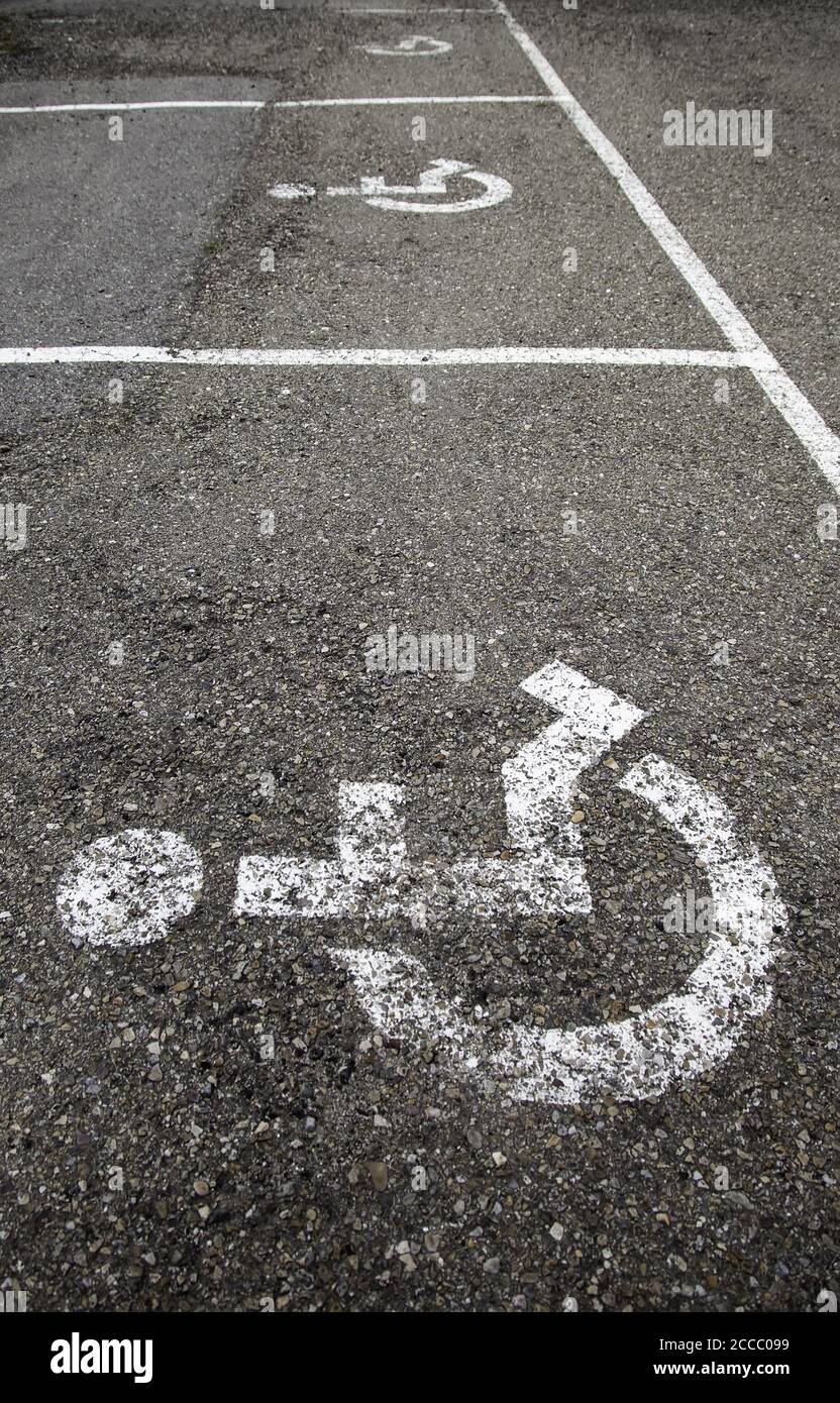 Handicapped sign on the asphalt, information for disabled people ...