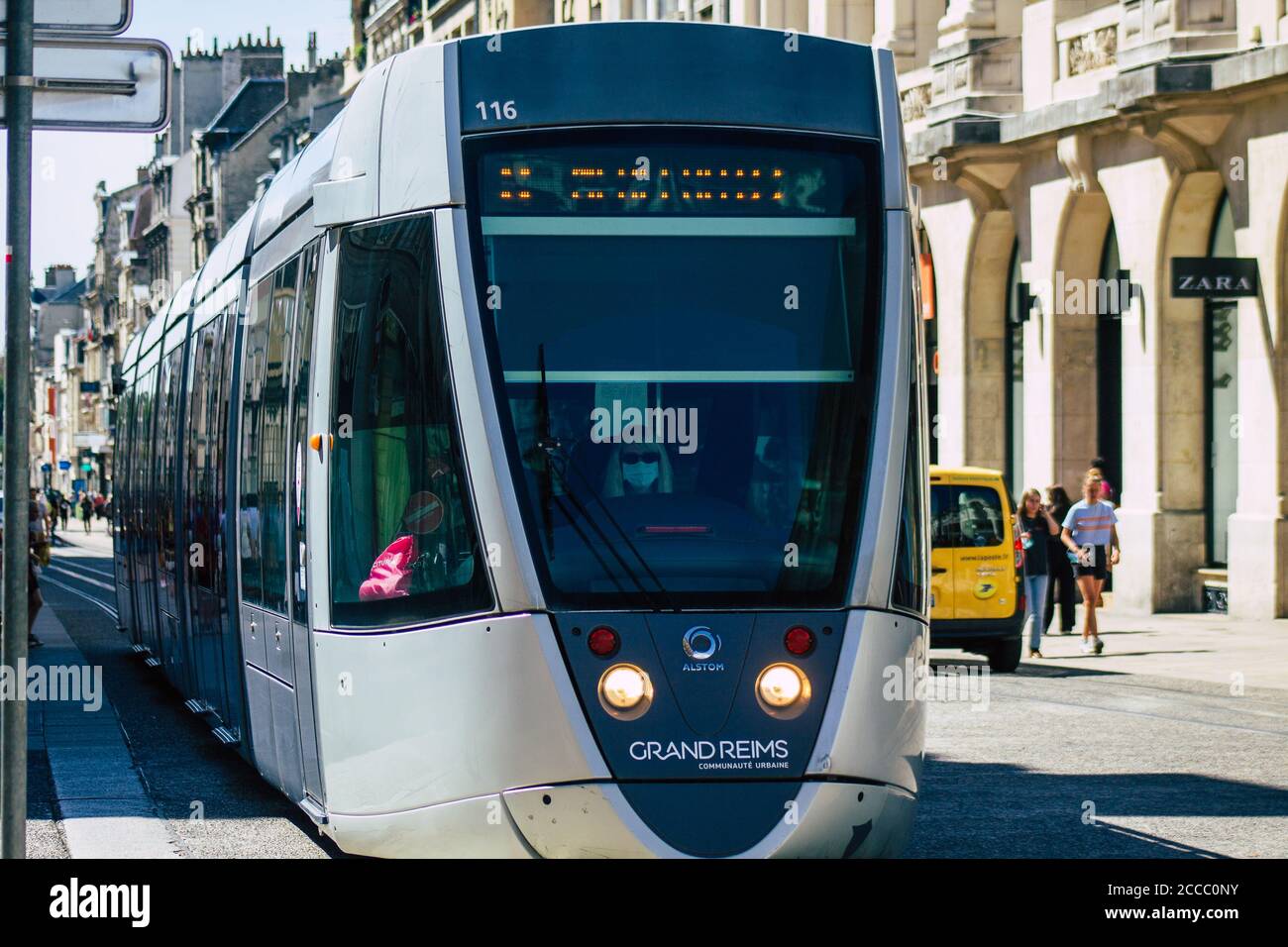 Reims France August 20, 2020 View of a modern electric tram for ...