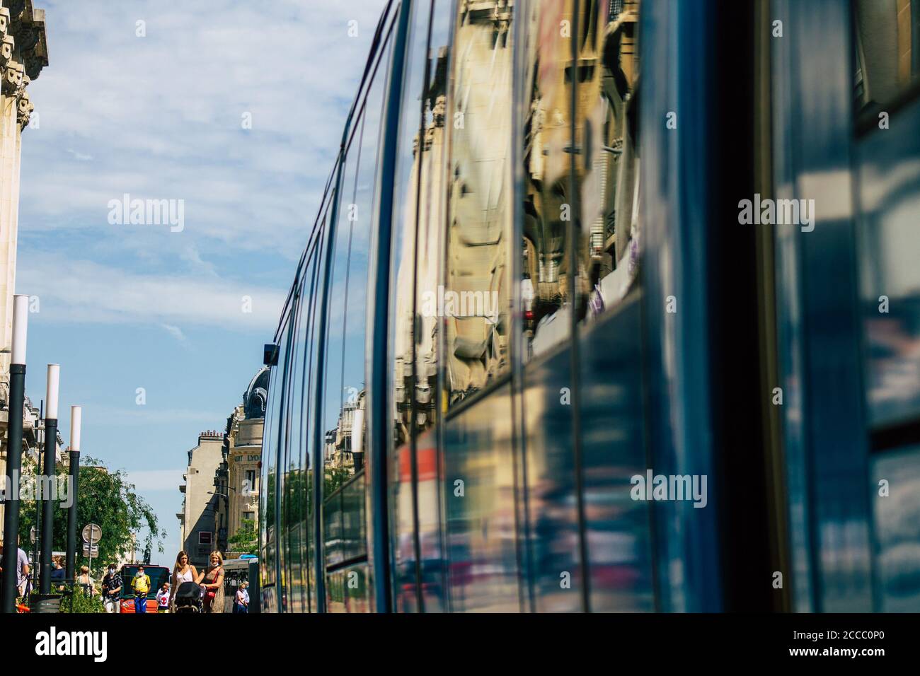 Reims France August 20, 2020 View of a modern electric tram for ...