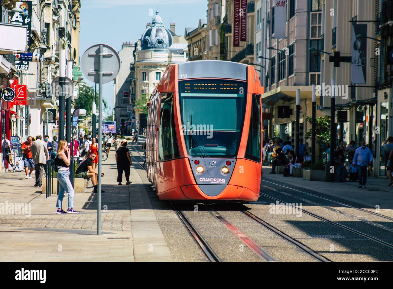 Reims France August 20, 2020 View of a modern electric tram for ...