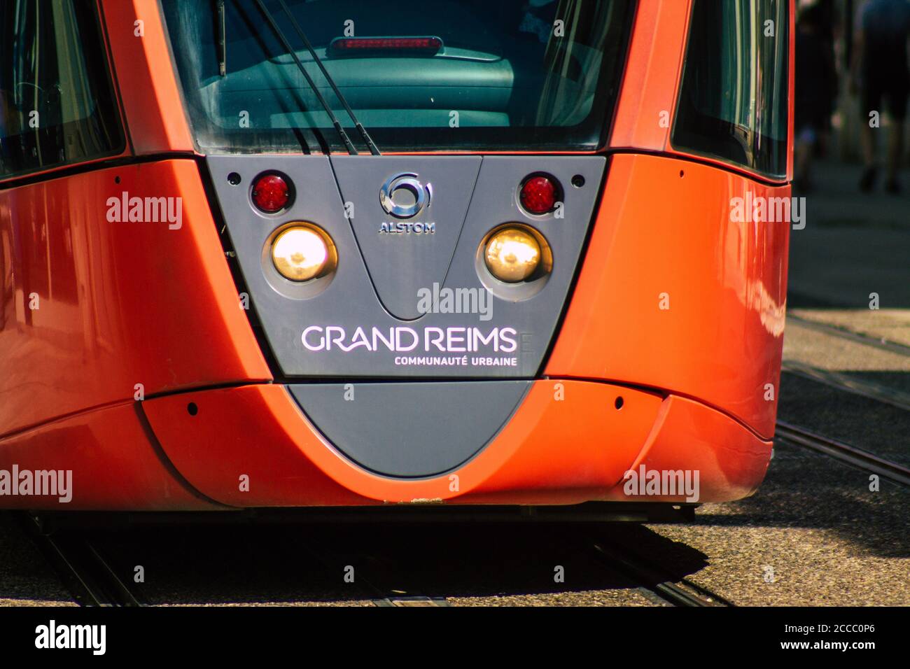 Reims France August 20, 2020 View of a modern electric tram for ...