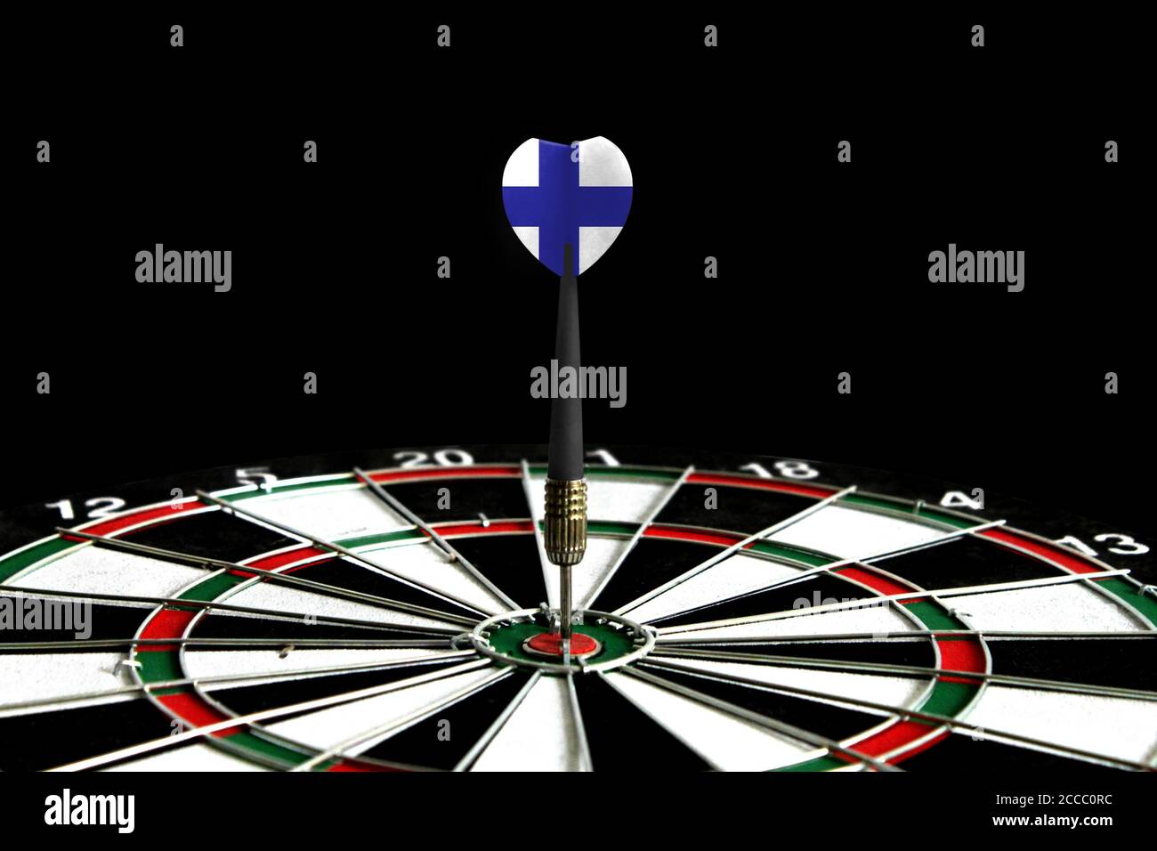 The flag of Finland is featured on the dart board game, the concept of achieving goals Stock ...