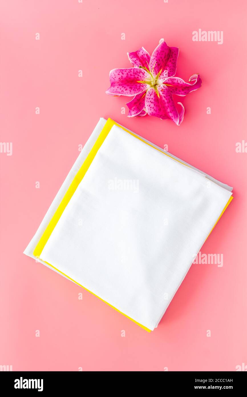 Clean laundry - clothes and towels top view Stock Photo - Alamy