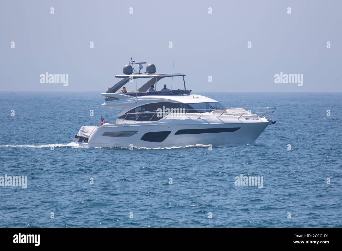 Pleasure cruiser motor yacht on the Pacific Ocean off the California ...