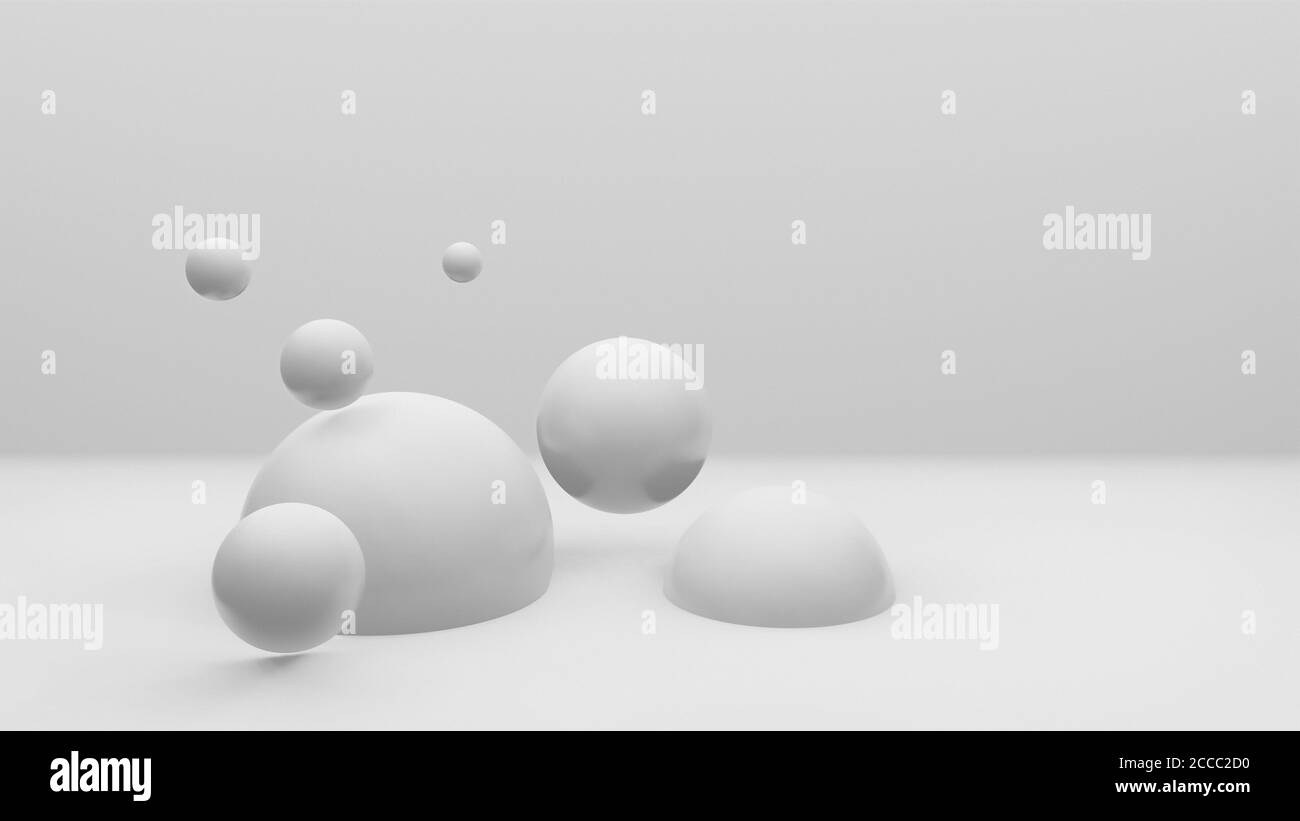Minimal 3d rendering, cgi illustration, white and black shiny balls ...