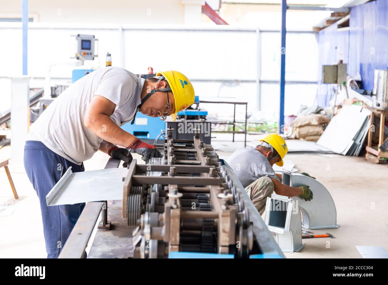 Vientiane, Laos. 13th Aug, 2020. Workers are seen at the construction ...