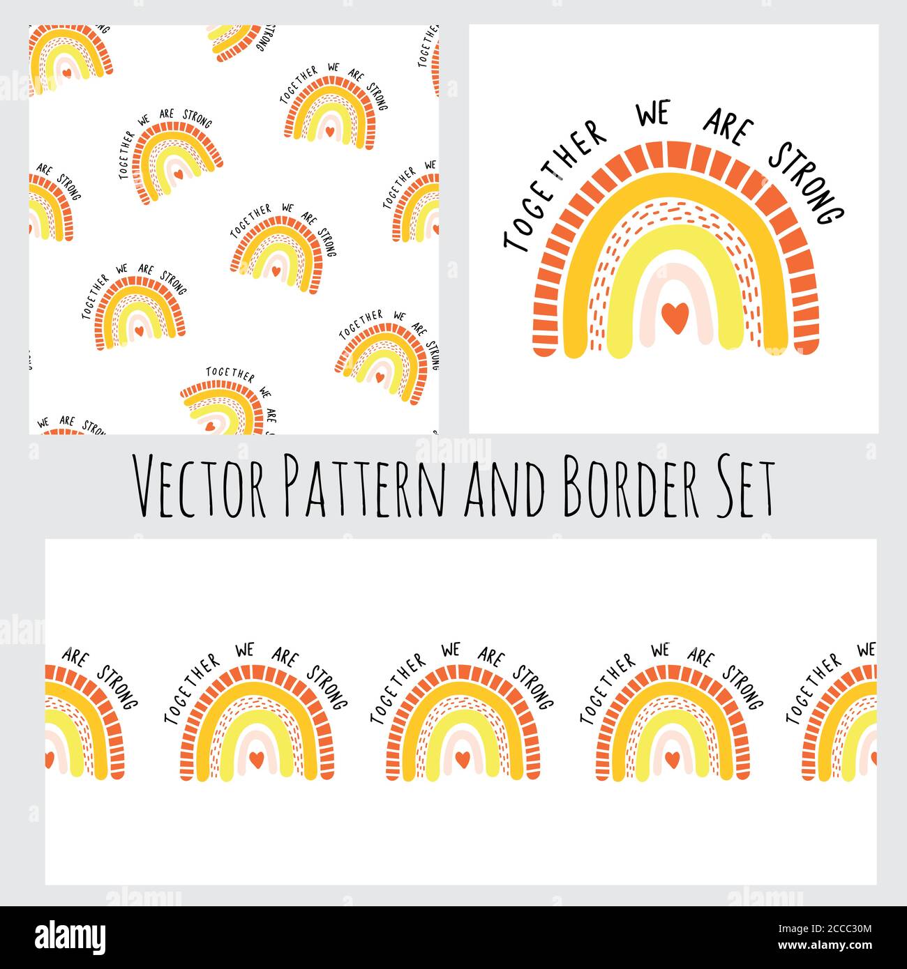 Vector set Rainbow seamless pattern border. Together we are strong ...