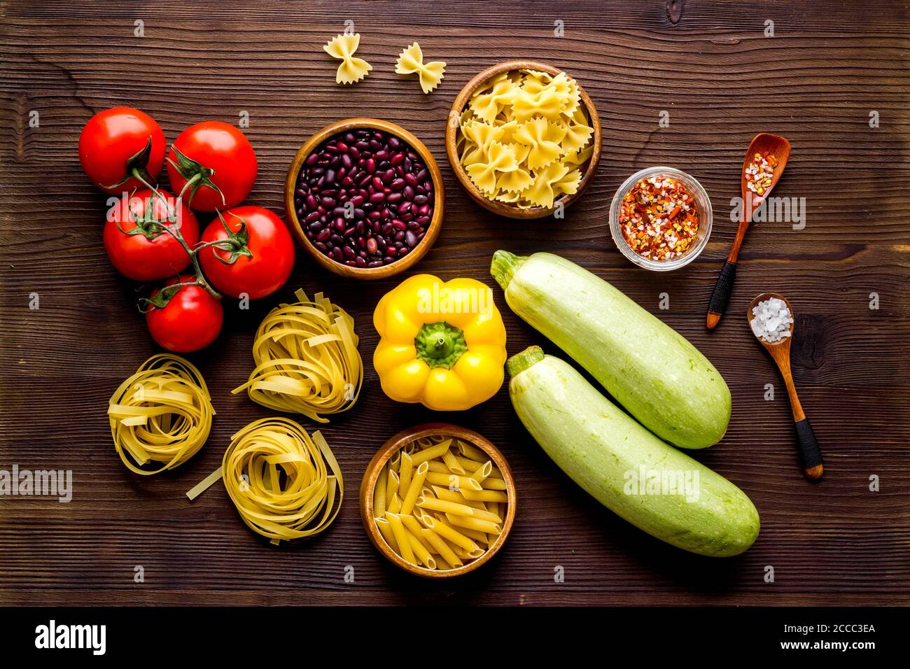 Healthy eating background with vegetables and herbs, top view Stock ...