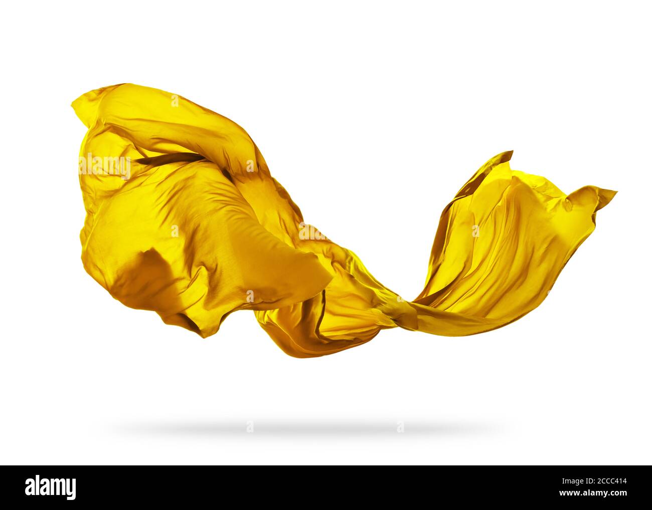 Smooth elegant yellow transparent cloth separated on white background ...