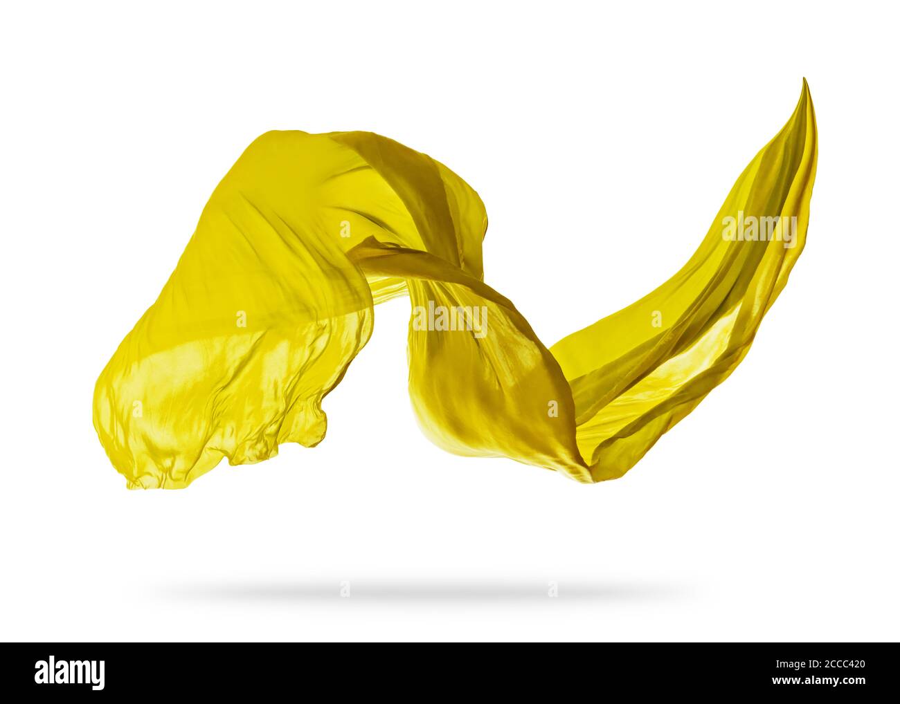 Smooth elegant yellow transparent cloth separated on white background ...