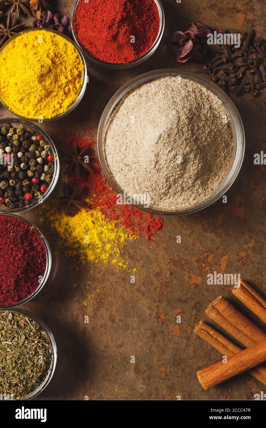 Ground White Pepper. Place for text. Different types of Spices in a ...