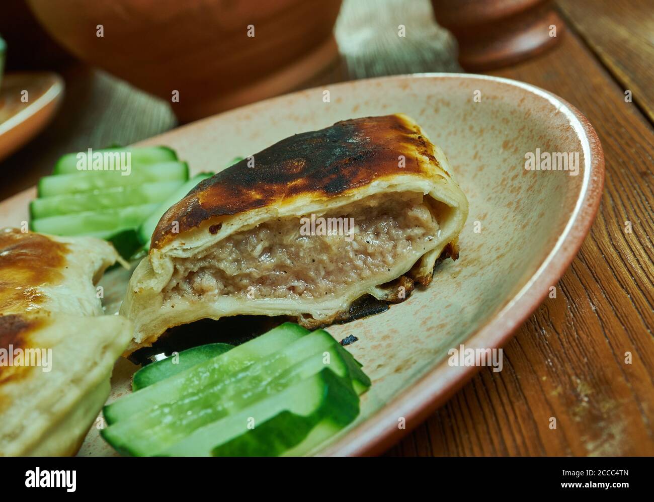 Sha Phaley, Tibetan dish of bread stuffed with seasoned red meat Stock ...