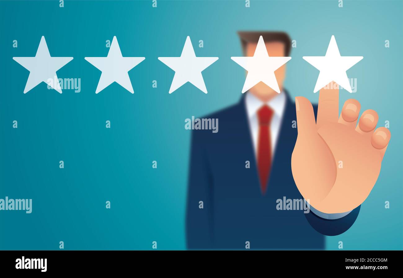hand giving five star rating. feedback concept Stock Photo - Alamy