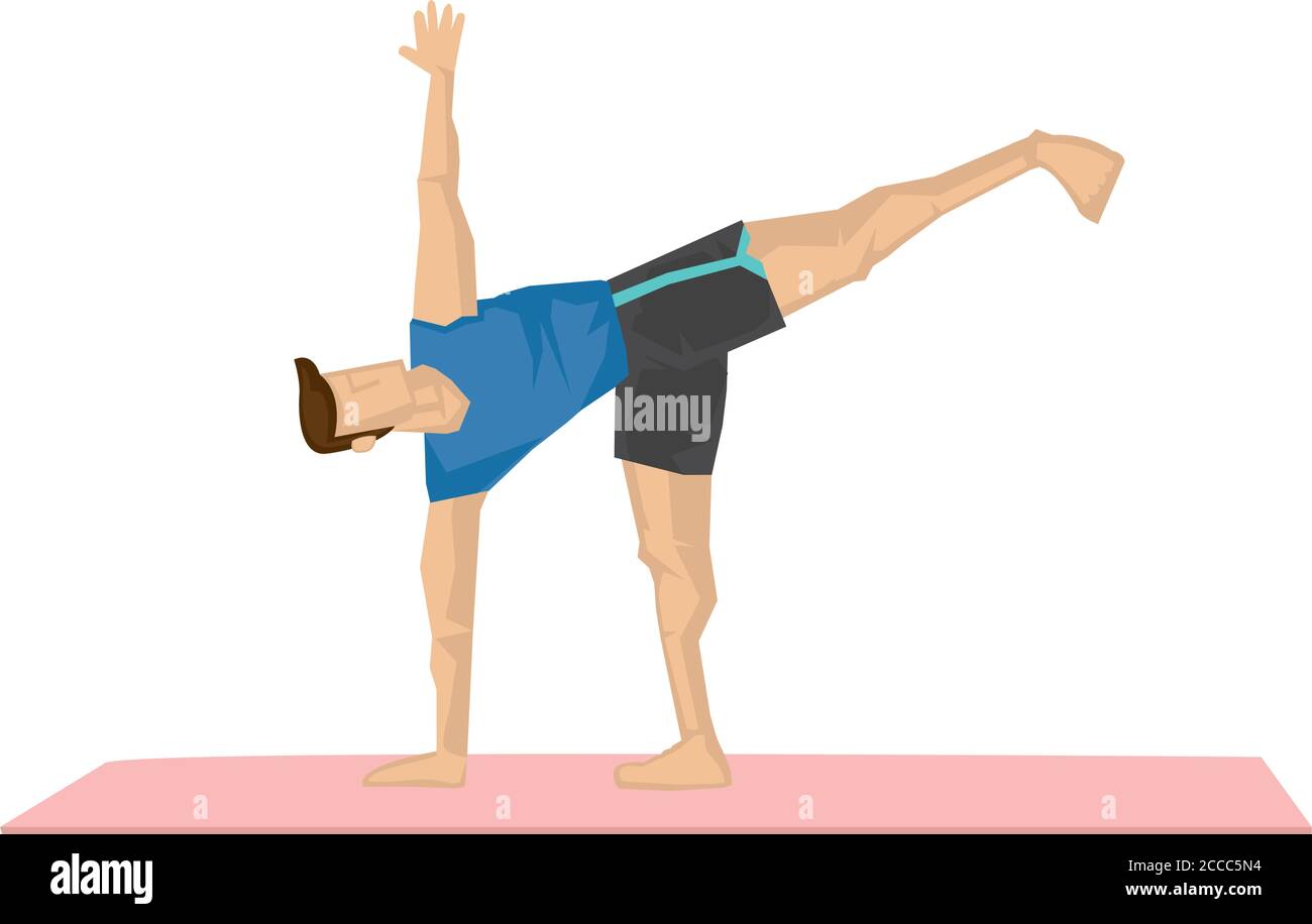 Illustration of a strong man practicing yoga with a half moon pose ...