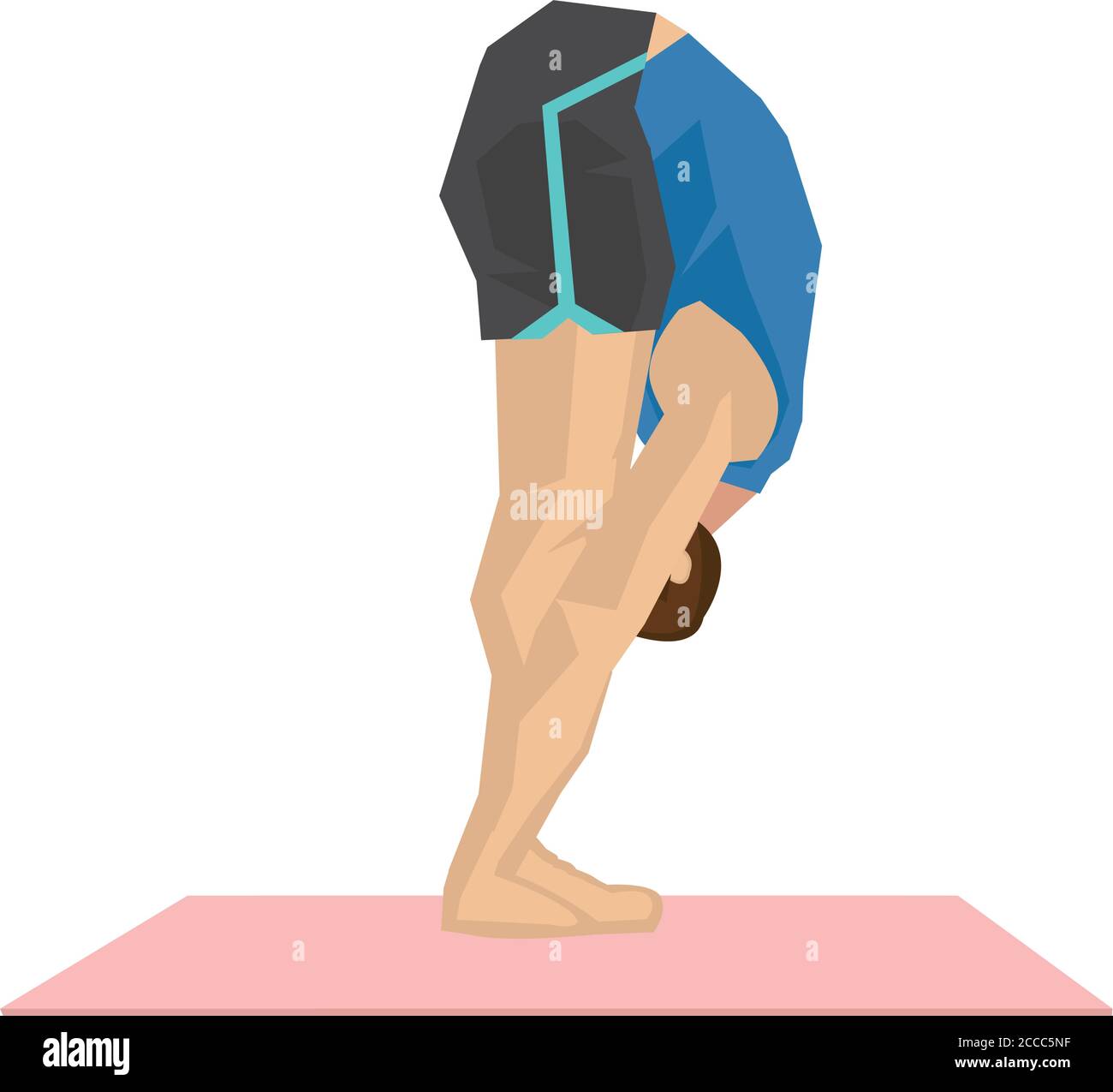 Illustration of a strong man practicing yoga with a deep forward fold ...