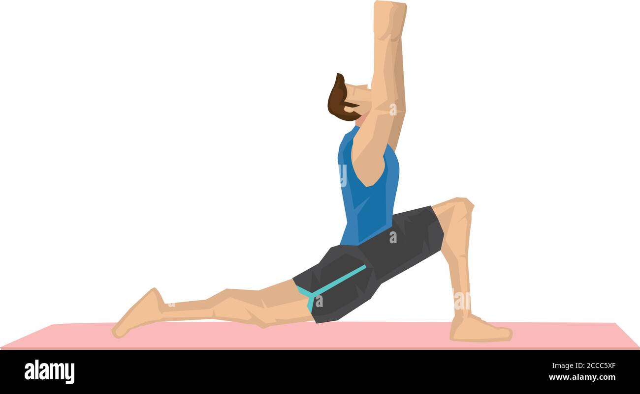 Illustration of a strong man practicing yoga with a cresent moon pose ...