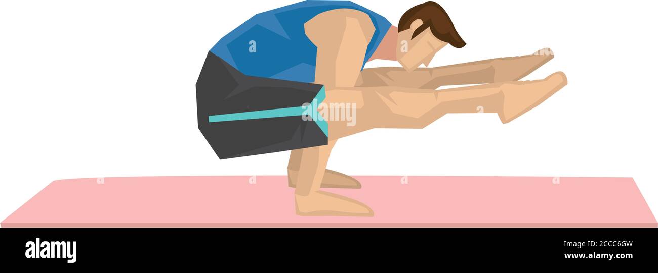 Illustration of a strong man practicing yoga with a firefly pose ...